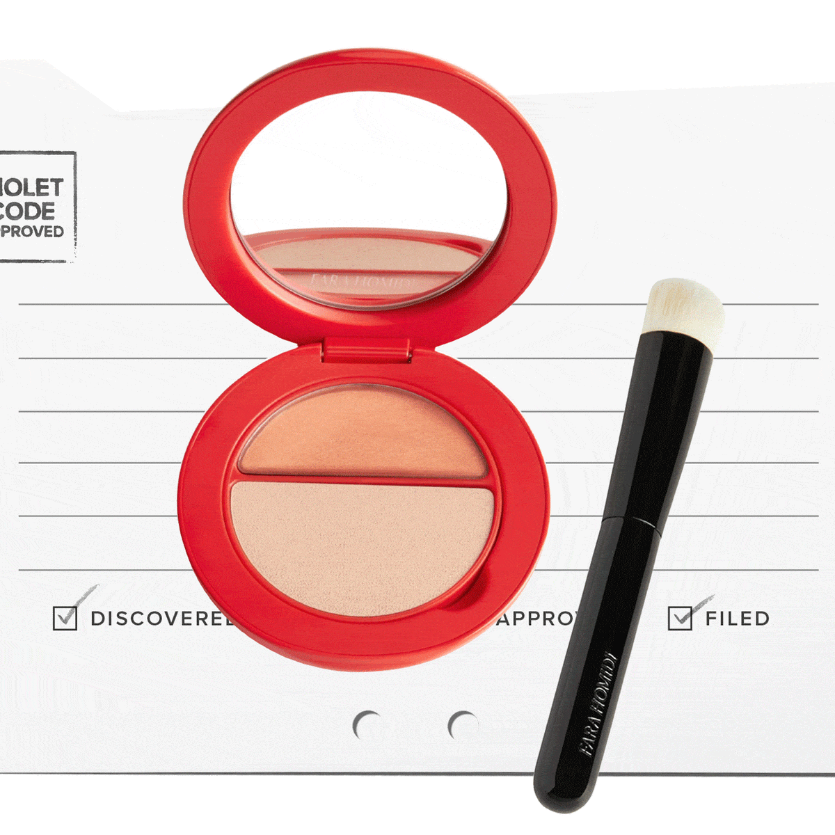 FARA HOMIDI’S ESSENTIAL FACE COMPACT & BUFFER BRUSH – VIOLET GREY